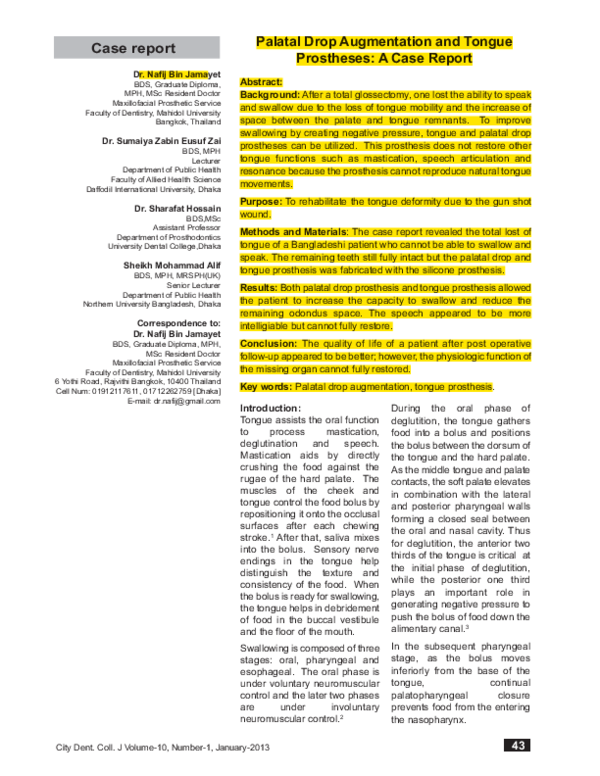 (PDF) Palatal Drop Augmentation and Tongue Prostheses: A Case Report