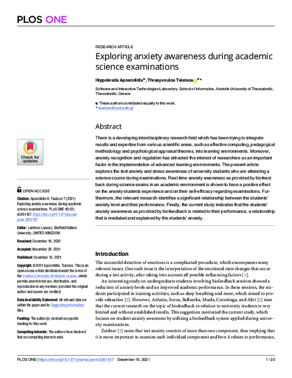 (PDF) Exploring anxiety awareness during academic science examinations