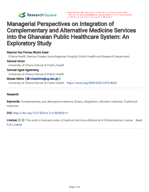 (PDF) Managerial Perspectives on Integration of Complementary and ...