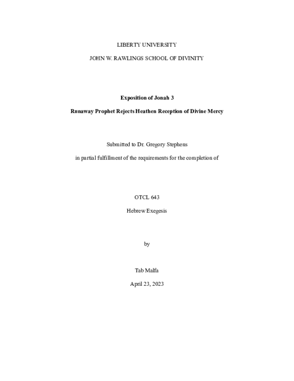 (DOC) Runaway Prophet Rejects Heathen Reception of Divine Mercy