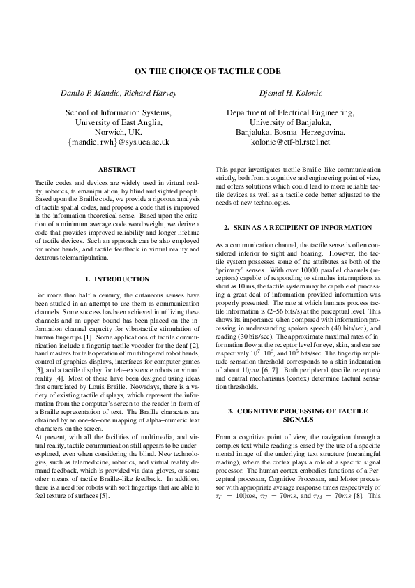 (PDF) On the choice of tactile code
