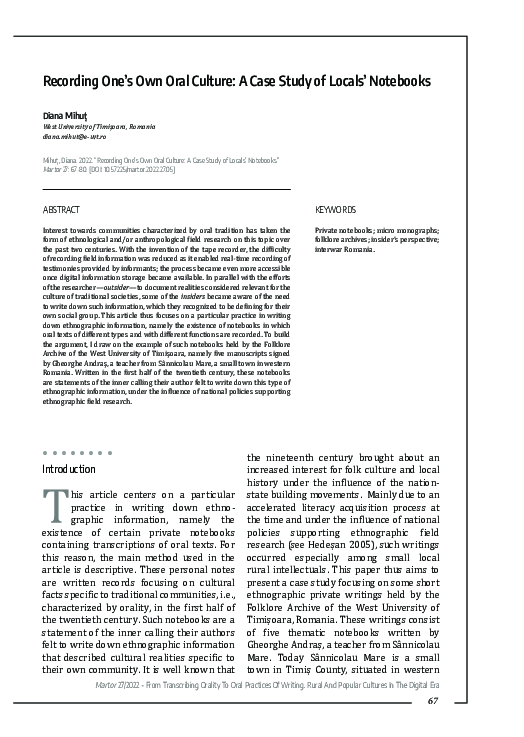 (PDF) Recording One’s Own Oral Culture: A Case Study of Locals’ Notebooks
