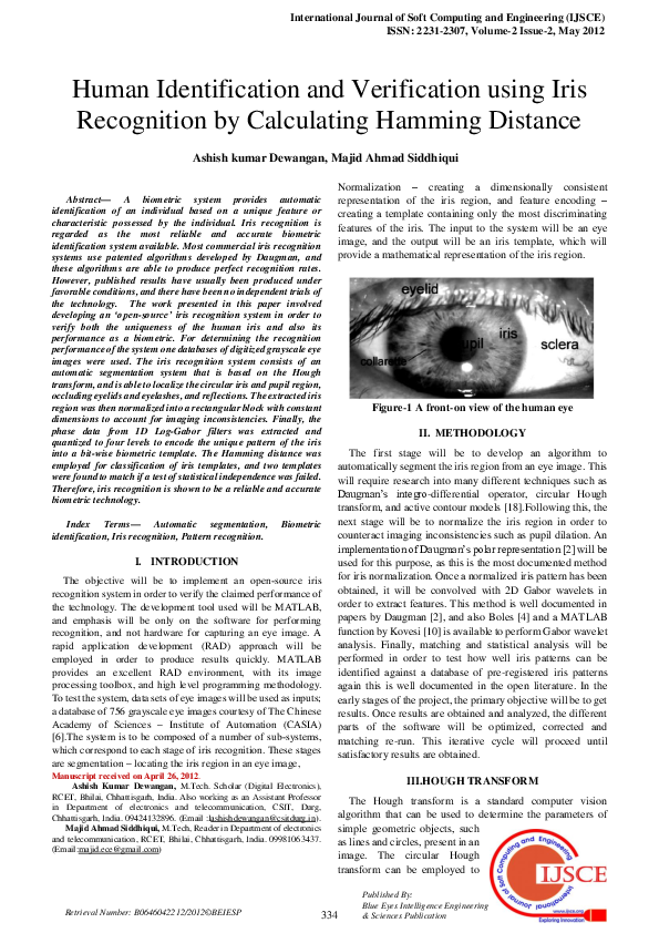 (PDF) Human Identification and Verification Using Iris Recognition by ...