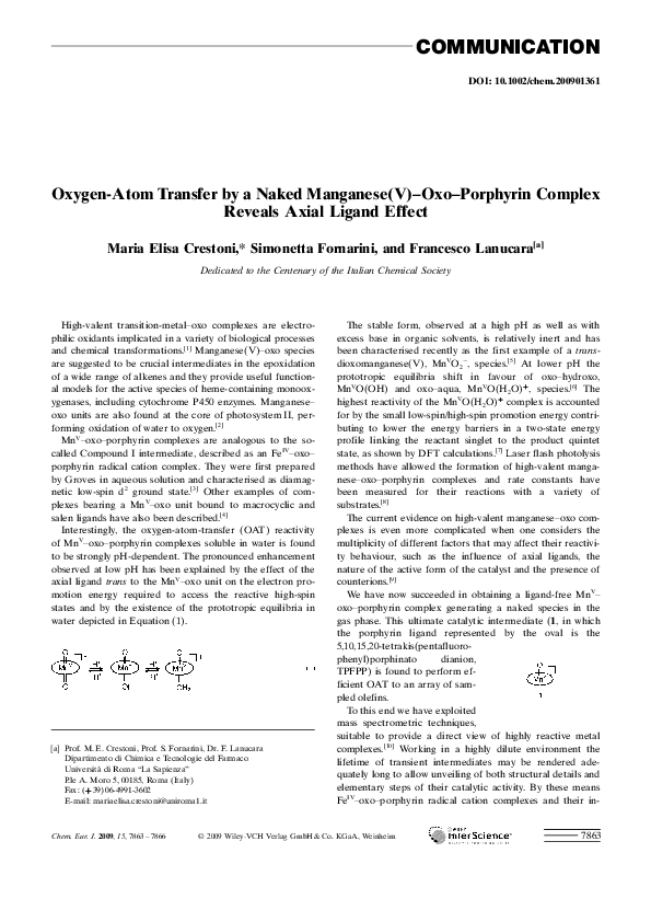 (PDF) Oxygen-Atom Transfer by a Naked Manganese(V)-Oxo-Porphyrin ...