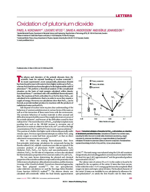 (PDF) Oxidation of plutonium dioxide