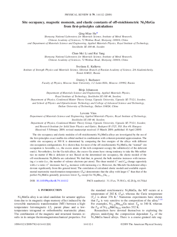(PDF) Site occupancy, magnetic moments, and elastic constants of off ...