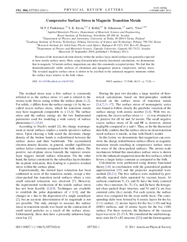 (PDF) Compressive Surface Stress in Magnetic Transition Metals