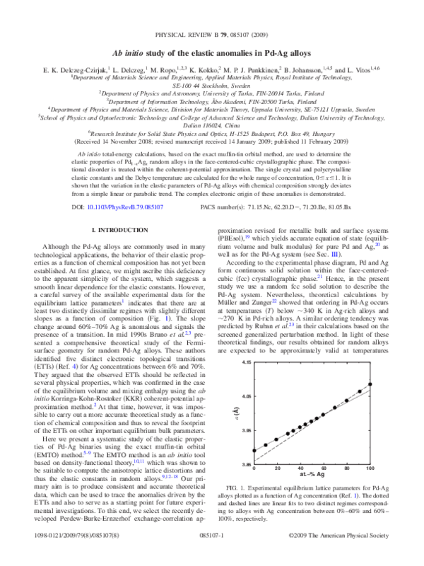 (PDF) Ab initio study of the elastic anomalies in Pd-Ag alloys