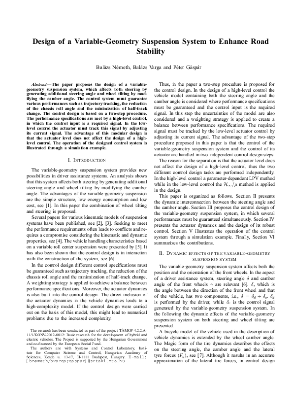 (PDF) Design of a variable-geometry suspension system to enhance road ...