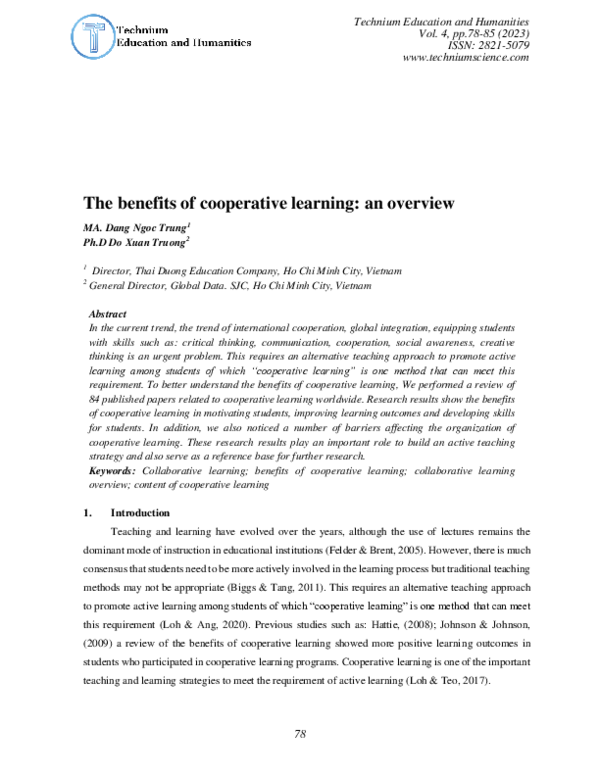 (PDF) The benefits of cooperative learning: an overview | DANG NGOC ...