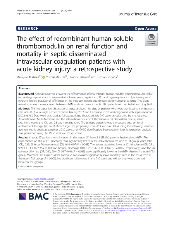 The effect of recombinant human soluble thrombomodulin on disseminated ...