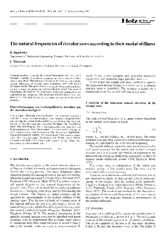 (PDF) The natural frequencies of circular saws according to their modal ...