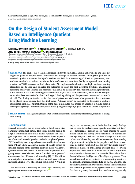 (PDF) On the Design of Student Assessment Model Based on Intelligence Quotient Using Machine ...