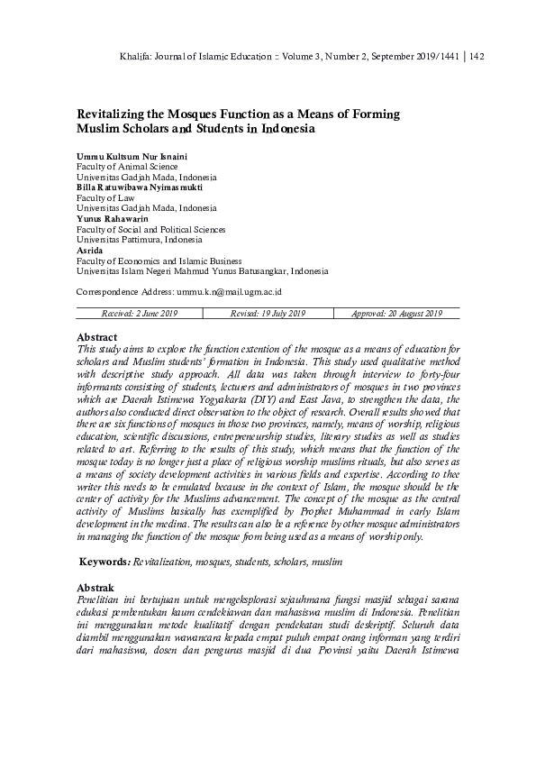 (PDF) Revitalizing the Mosques Function as a Means of Forming Muslim ...