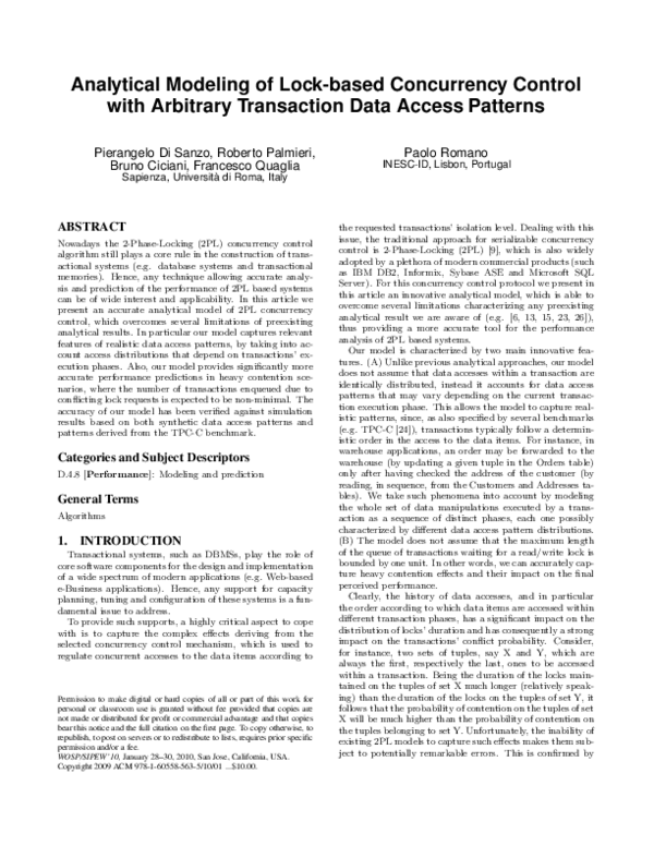 Pdf Analytical Modeling Of Lock Based Concurrency Control With Arbitrary Transaction Data 0467