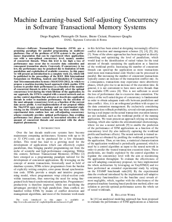 Pdf Machine Learning Based Self Adjusting Concurrency In Software Transactional Memory Systems