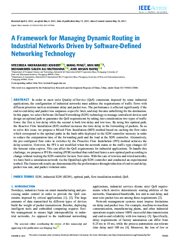 Pdf A Framework For Managing Dynamic Routing In Industrial Networks