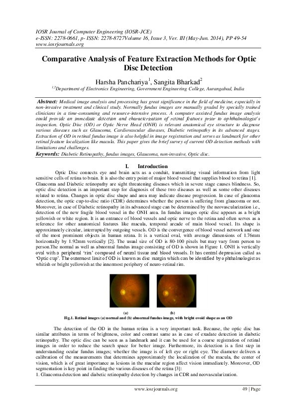 Pdf Comparative Analysis Of Feature Extraction Methods For Optic Disc