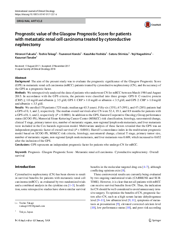 (PDF) Prognostic value of the Glasgow Prognostic Score for glioblastoma ...