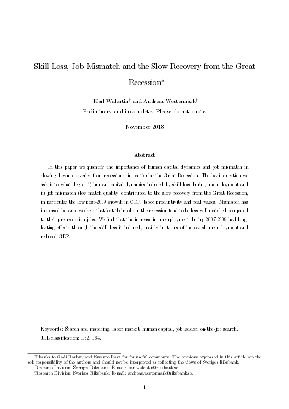(PDF) Skill Loss, Job Mismatch and the Slow Recovery from the Great ...