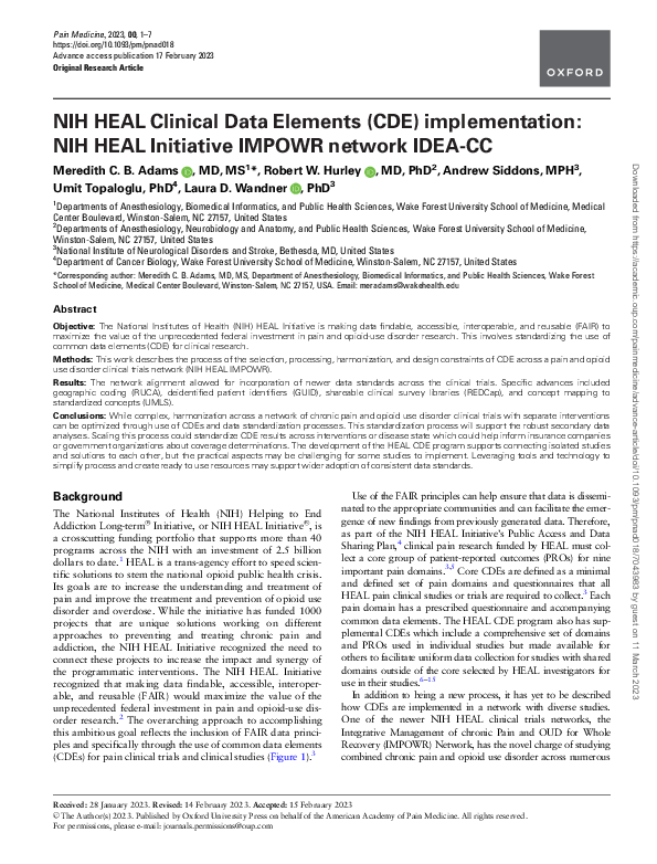(PDF) NIH HEAL Clinical Data Elements (CDE) implementation: NIH HEAL ...