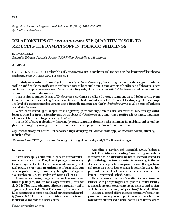 (PDF) Relationships of Trichoderma spp . Quantity in soil to ReDuCinG the DampinGoff in tobaCCo ...