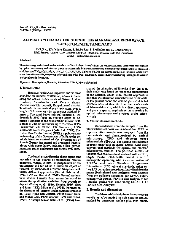 (PDF) Alteration characteristics of manavalakurichi beach placer ...
