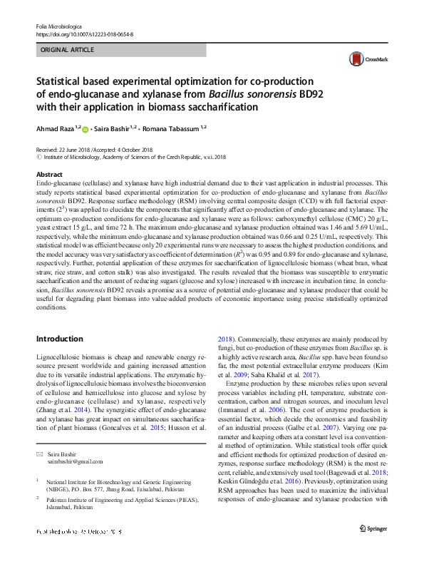 Pdf Statistical Based Experimental Optimization For Co Production Of Endo Glucanase And