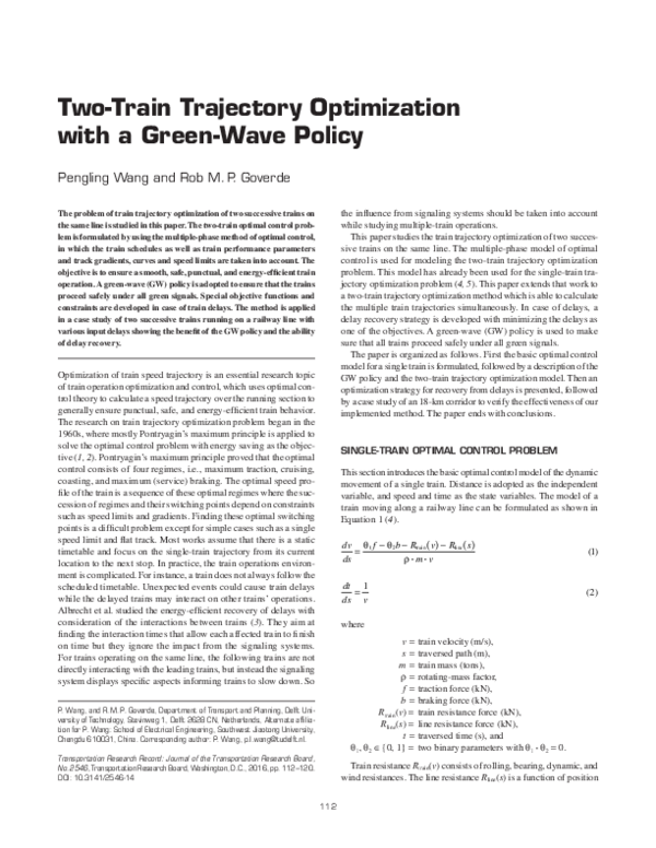 (PDF) Two-Train Trajectory Optimization with a Green-Wave Policy
