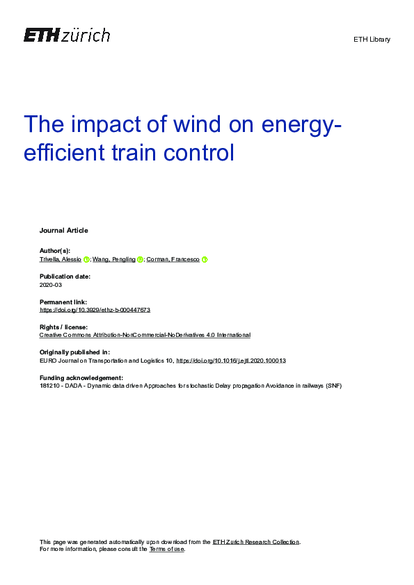 Pdf The Impact Of Wind On Energy Efficient Train Control