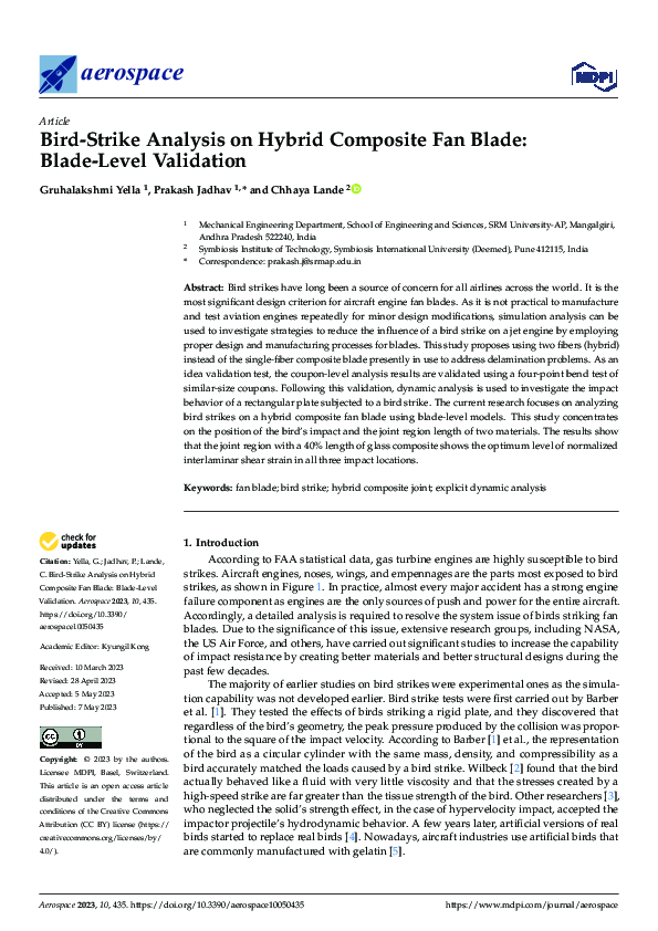 (PDF) Bird-Strike Analysis on Hybrid Composite Fan Blade: Blade-Level ...
