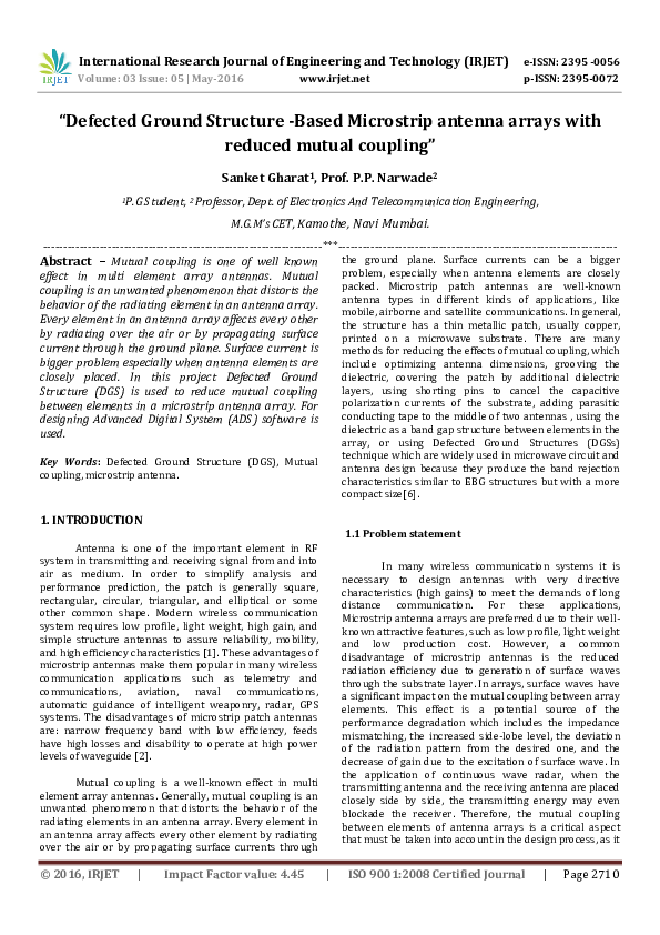 Pdf Defected Ground Structure Based Microstrip Antenna Arrays With
