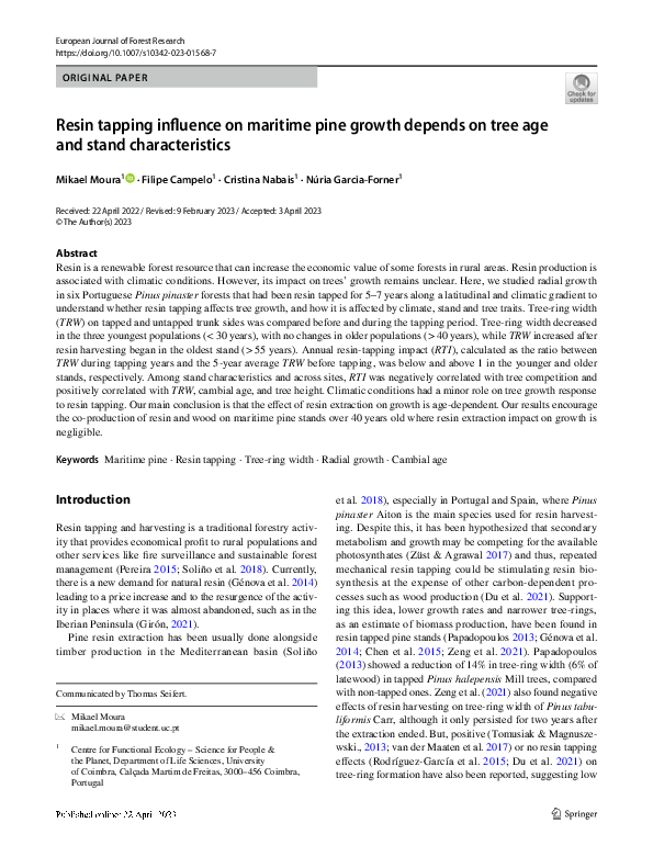 (PDF) Resin tapping influence on maritime pine growth depends on tree ...