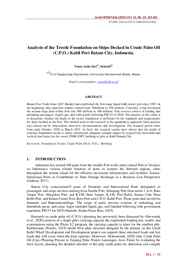 (PDF) Analysis of the Trestle Foundation on Ships Docked in Crude Palm ...