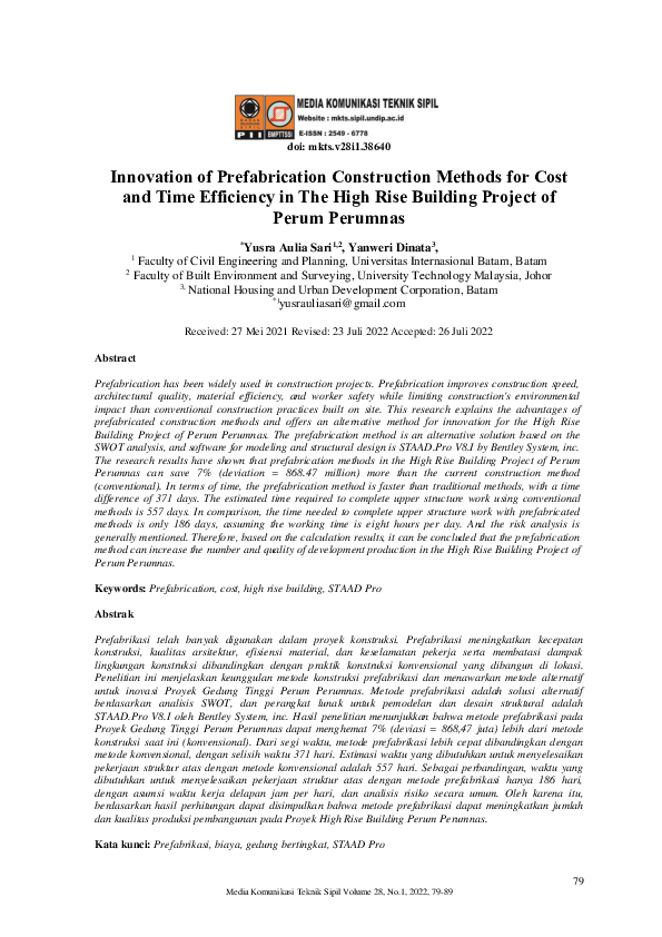 (PDF) Innovation of Prefabrication Construction Methods for Cost and ...