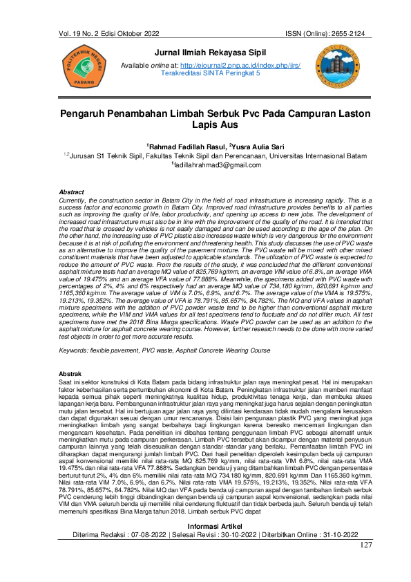 (PDF) Pengaruh Penambahan Limbah Serbuk Pvc Pada Campuran Laston Lapis ...