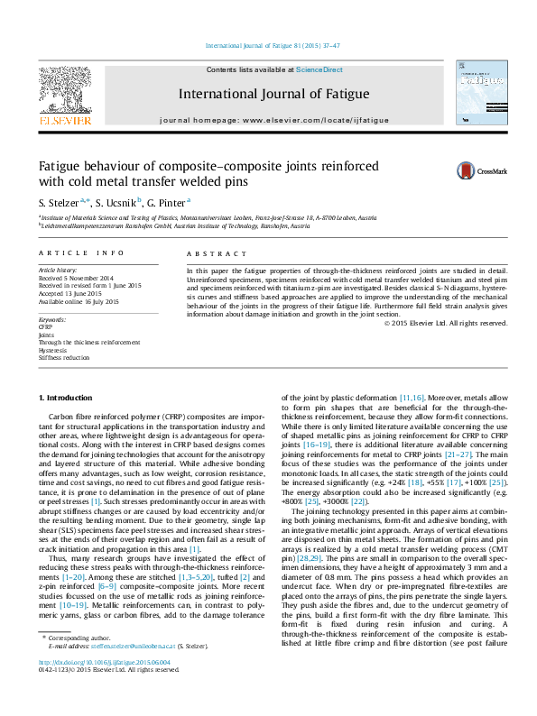 (PDF) Fatigue behaviour of composite–composite joints reinforced with ...