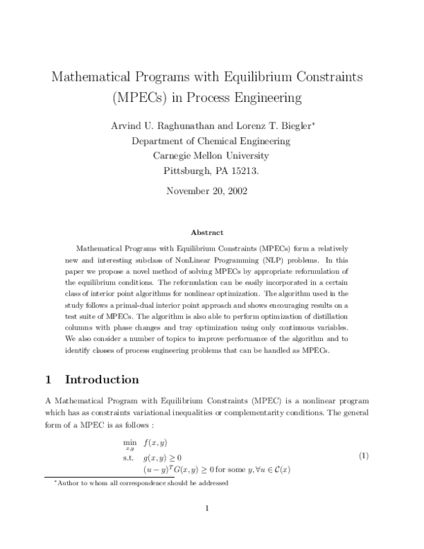 (PDF) Mathematical programs with equilibrium constraints (MPECs) in ...