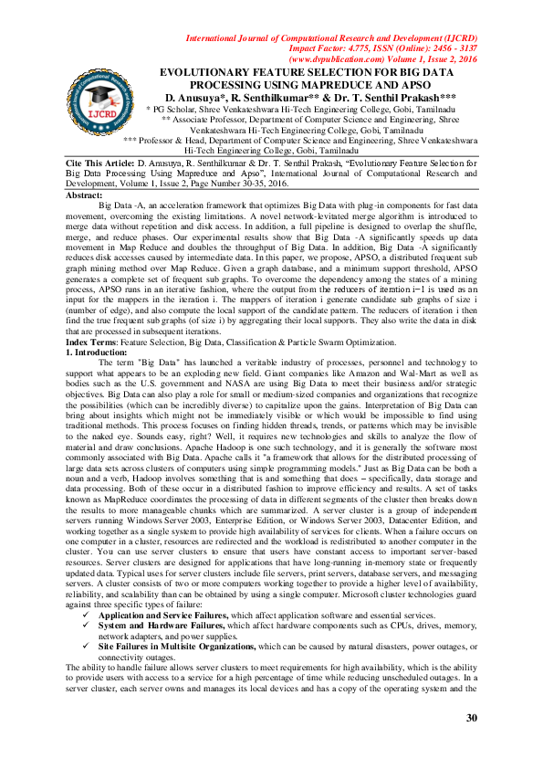 Pdf Evolutionary Feature Selection For Big Data Processing Using