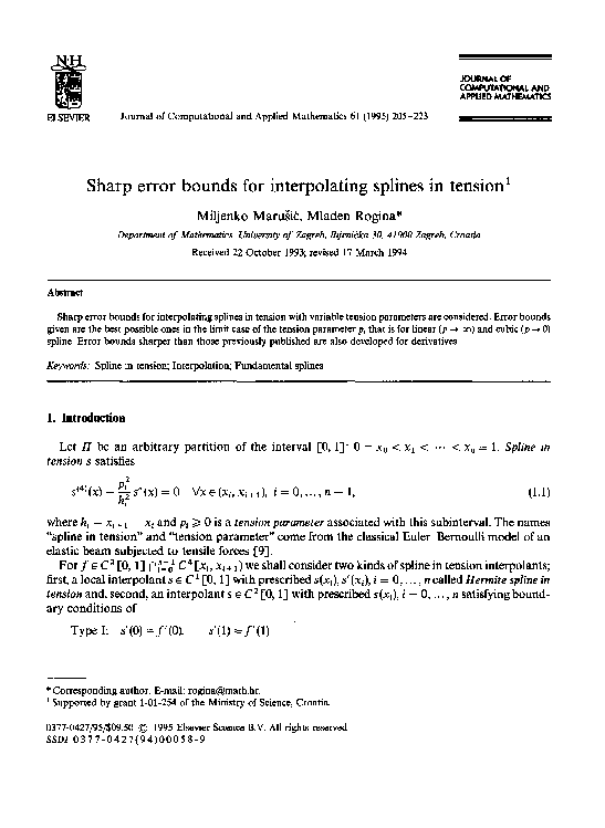 (PDF) Sharp error bounds for interpolating splines in tension | Miljenko Marusic - Academia.edu