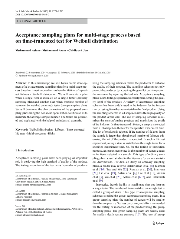 (PDF) Acceptance sampling plans for multi-stage process based on time ...