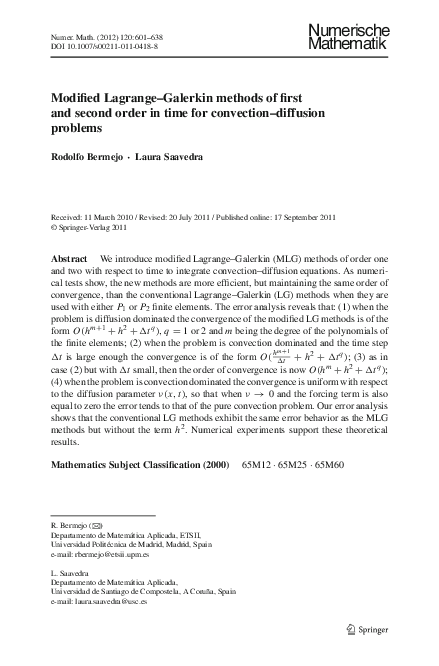 (PDF) Modified Lagrange–Galerkin methods of first and second order in time for convection ...