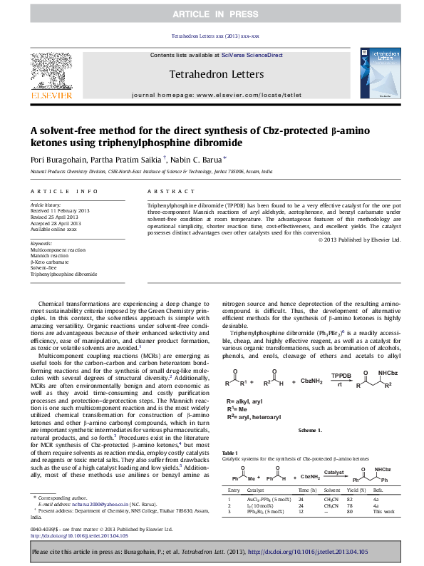 (PDF) A solvent-free method for the direct synthesis of Cbz-protected β ...