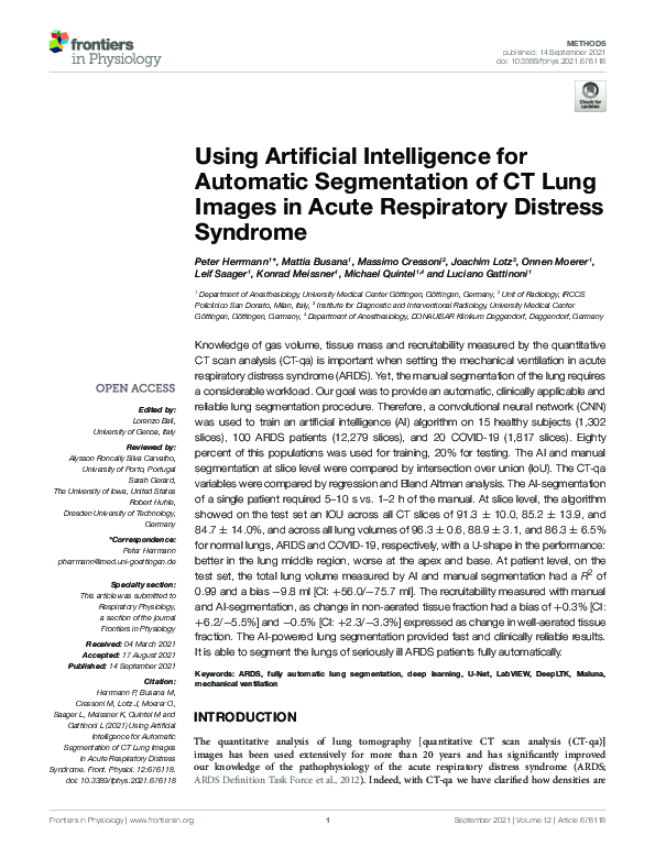 (PDF) Using Artificial Intelligence for Automatic Segmentation of CT Lung Images in Acute ...