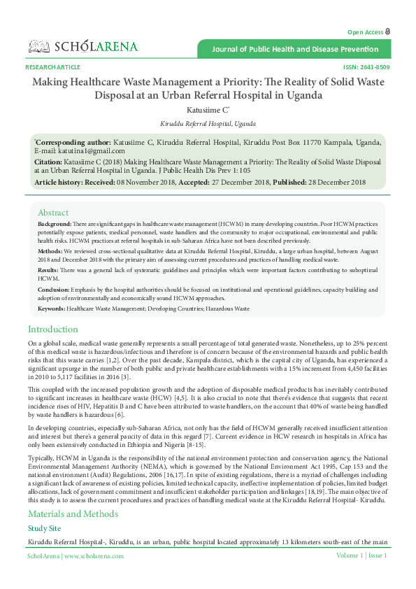 (PDF) Making Healthcare Waste Management a Priority: The Reality of ...