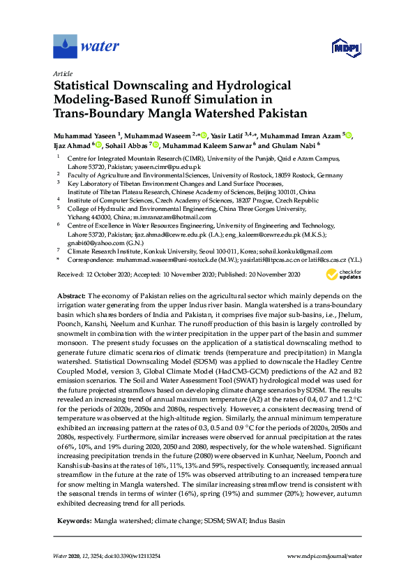 (PDF) Statistical Downscaling and Hydrological Modeling-Based Runoff Simulation in Trans ...