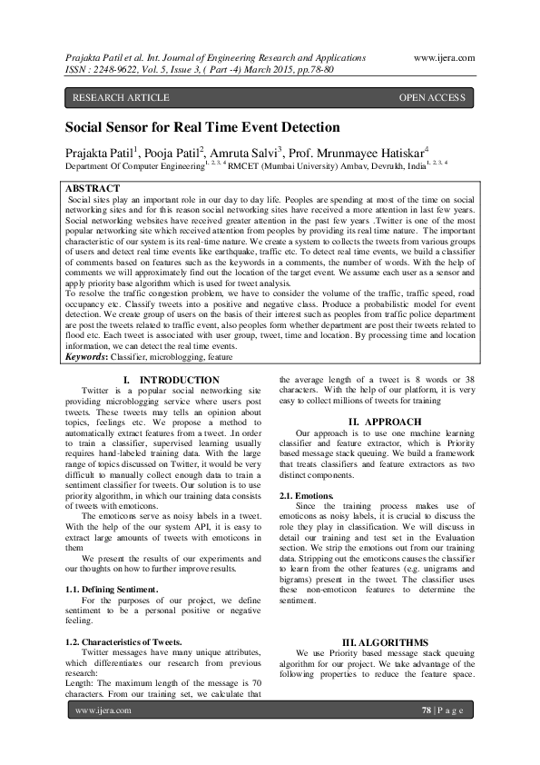 (PDF) Social Sensor for Real Time Event Detection