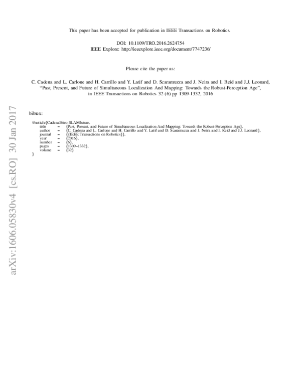 (PDF) Past, Present, and Future of Simultaneous Localization and ...