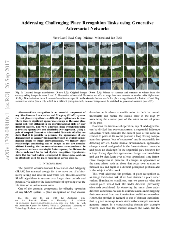 (PDF) Addressing Challenging Place Recognition Tasks Using Generative Adversarial Networks