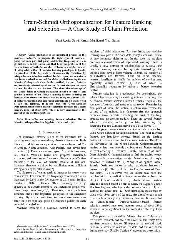 (PDF) Gram-Schmidt Orthogonalization for Feature Ranking and Selection — A Case Study of Claim ...
